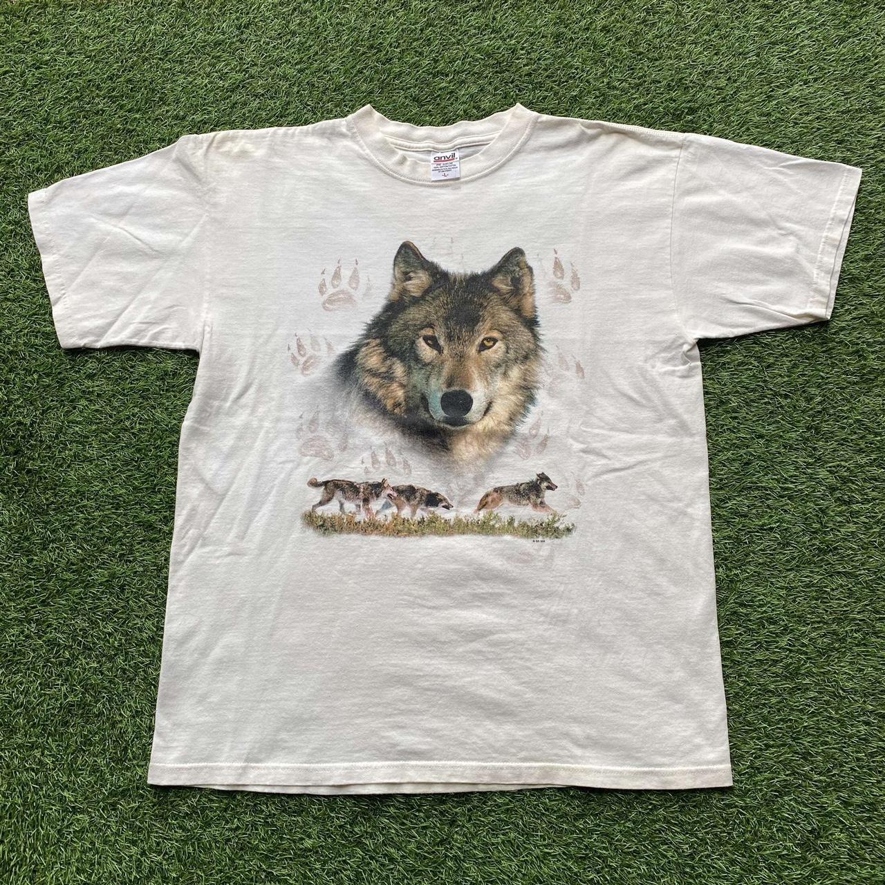 Y2K wolf nature T-shirt Measurements 22... - Depop