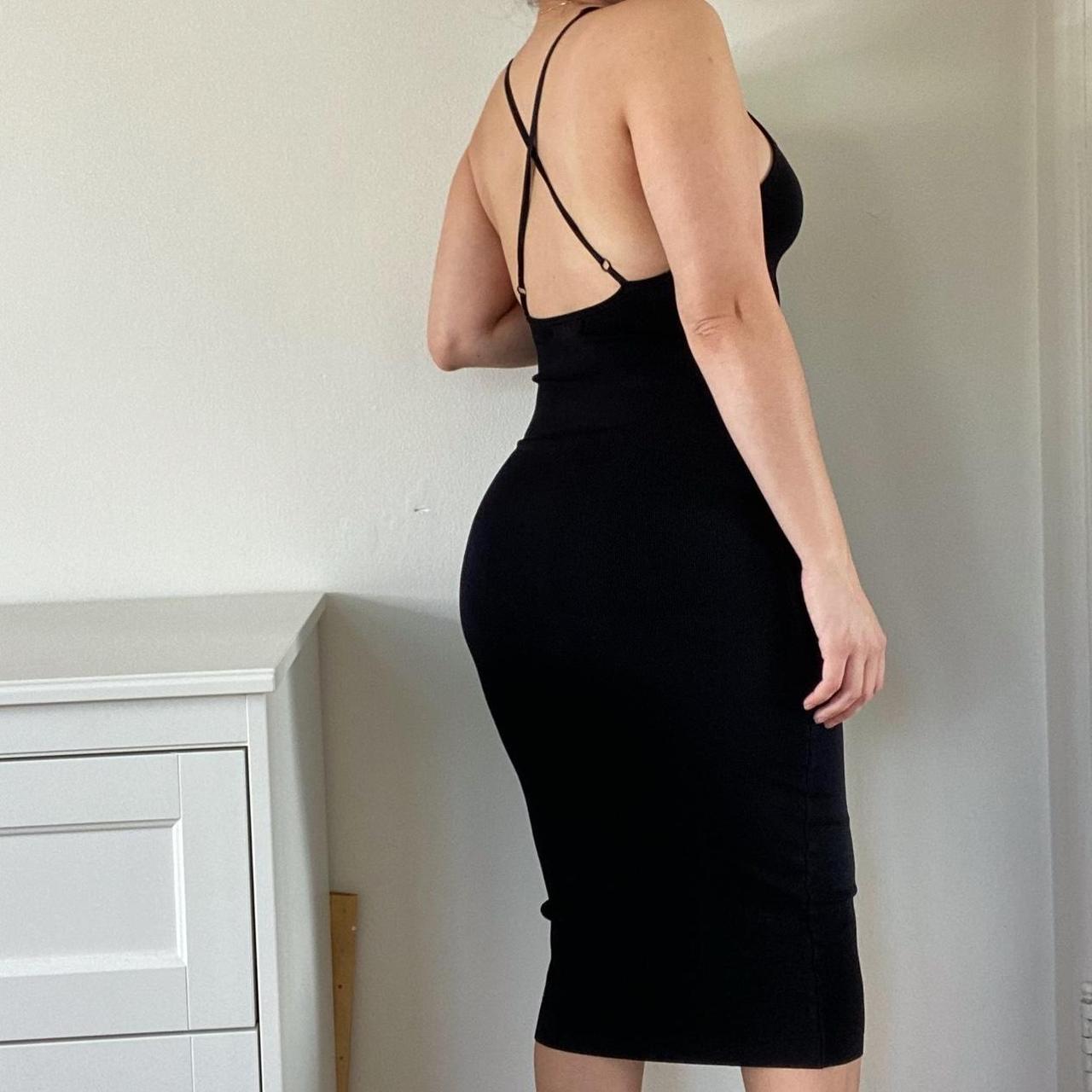Midi bodycon dress. Open back little black dress. In... - Depop