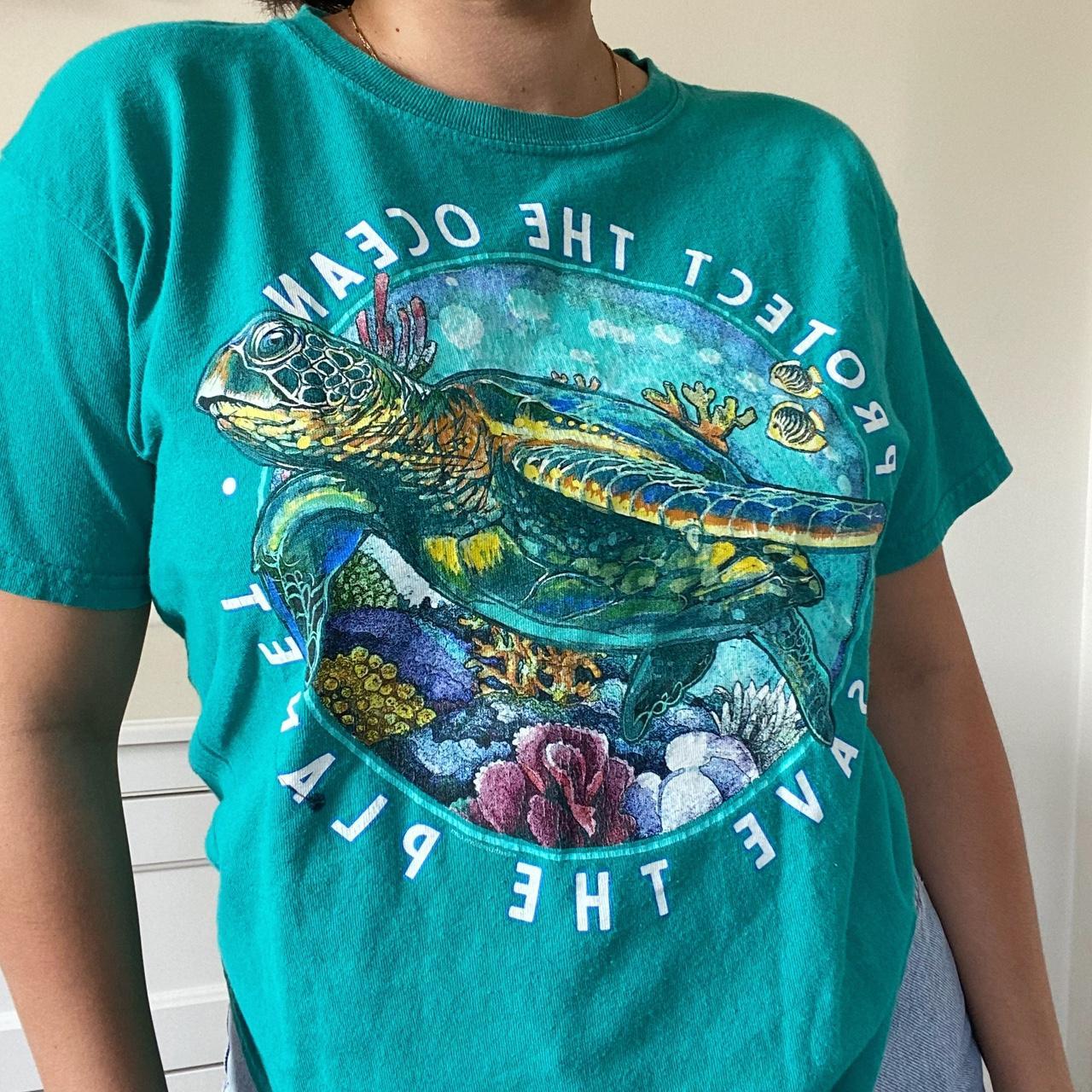 Vintage 90s protect the ocean turtle graphic tee.... - Depop