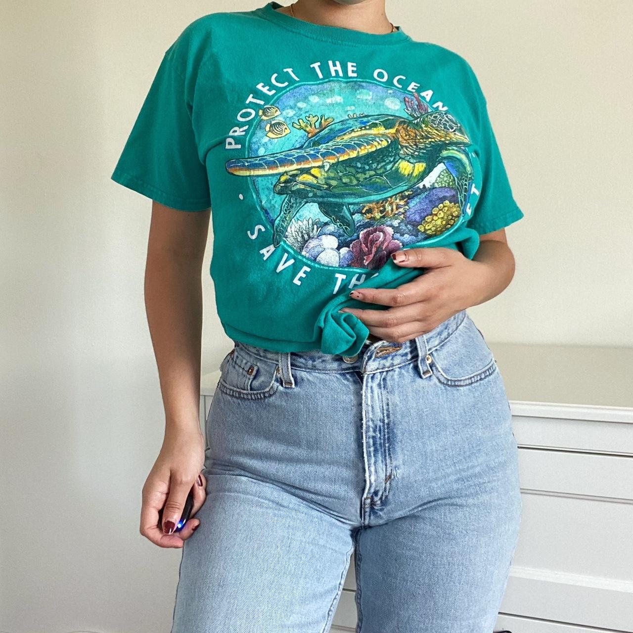 Vintage 90s protect the ocean turtle graphic tee.... - Depop