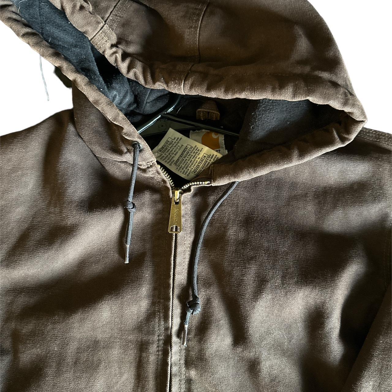 Carhartt Dark Brown Hooded Jacket Size Mens... - Depop