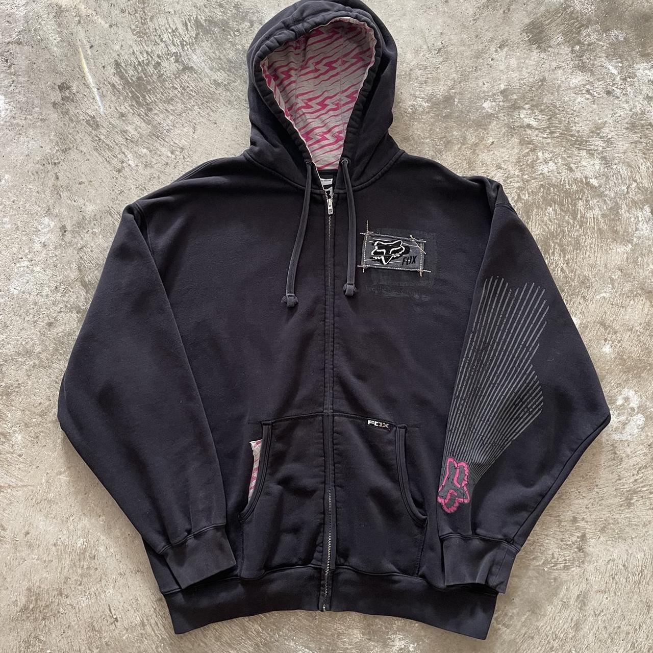 Fox Racing Men's Black and Pink Hoodie | Depop