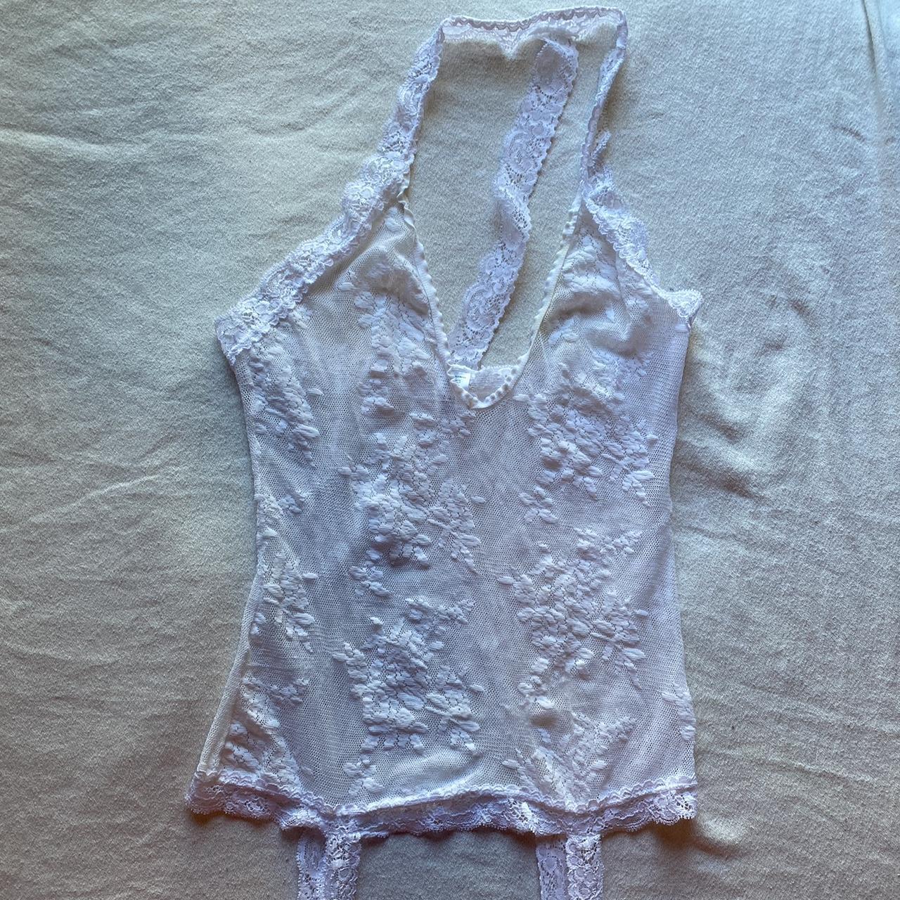 cute white lace lingerie full piece with stockings... - Depop