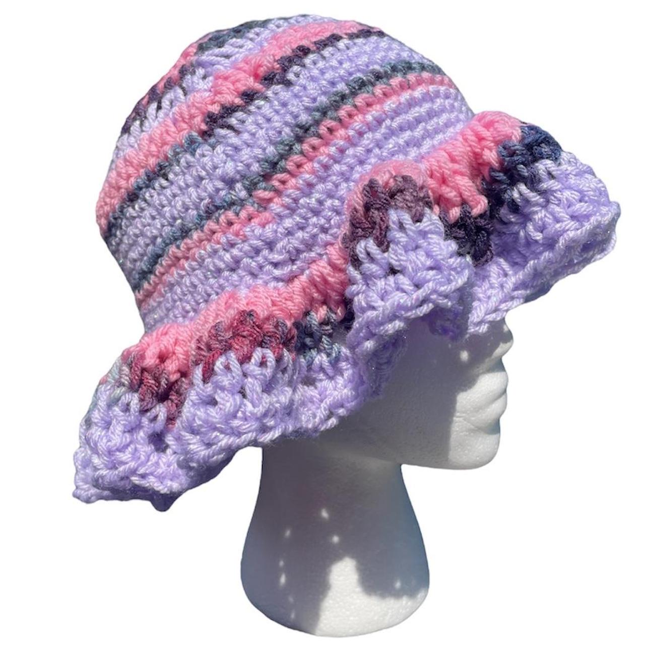 Pink and purple Crochet ruffle hat // crochet ruffle... - Depop