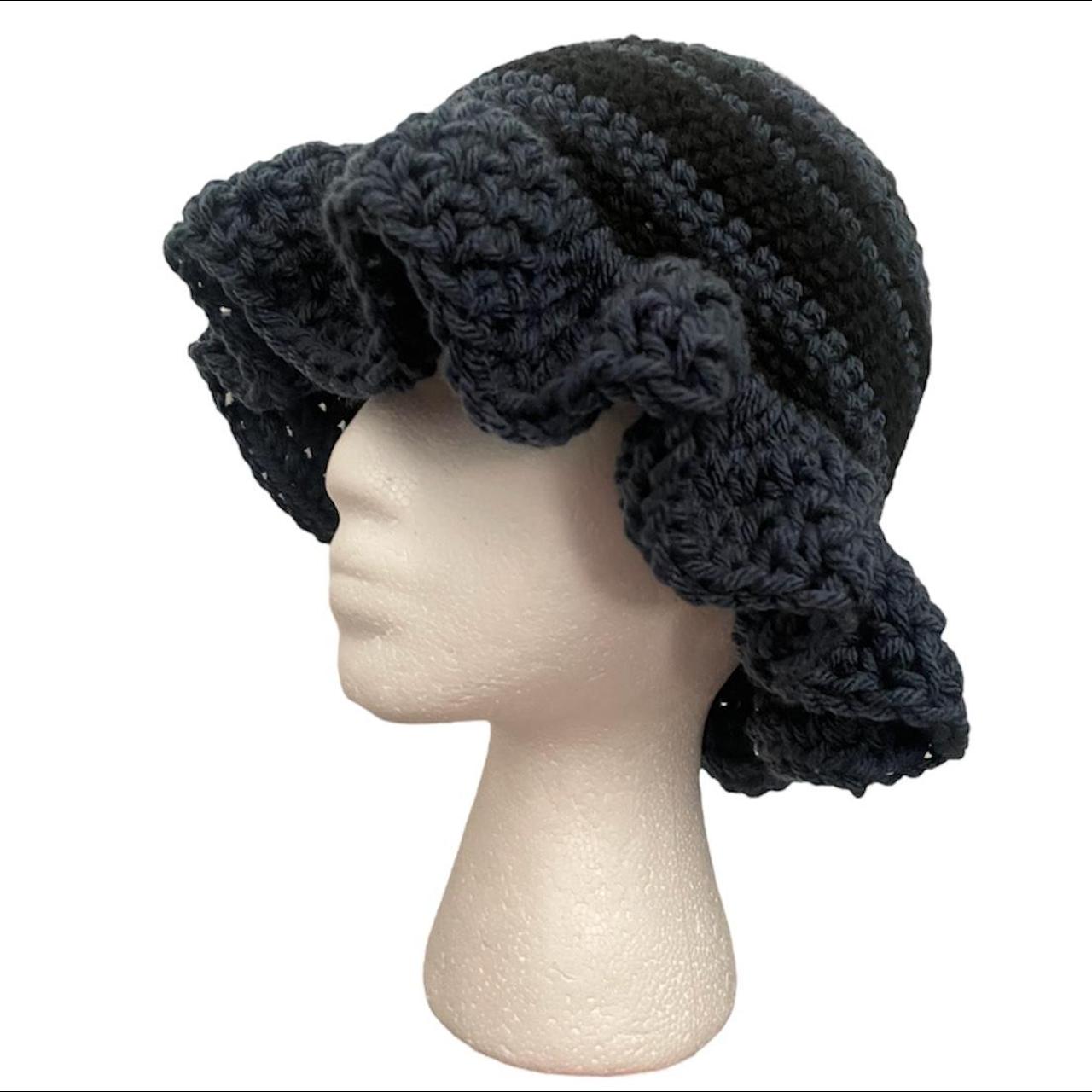 Crochet ruffle hat! Blue and black crochet ruffle... | Depop