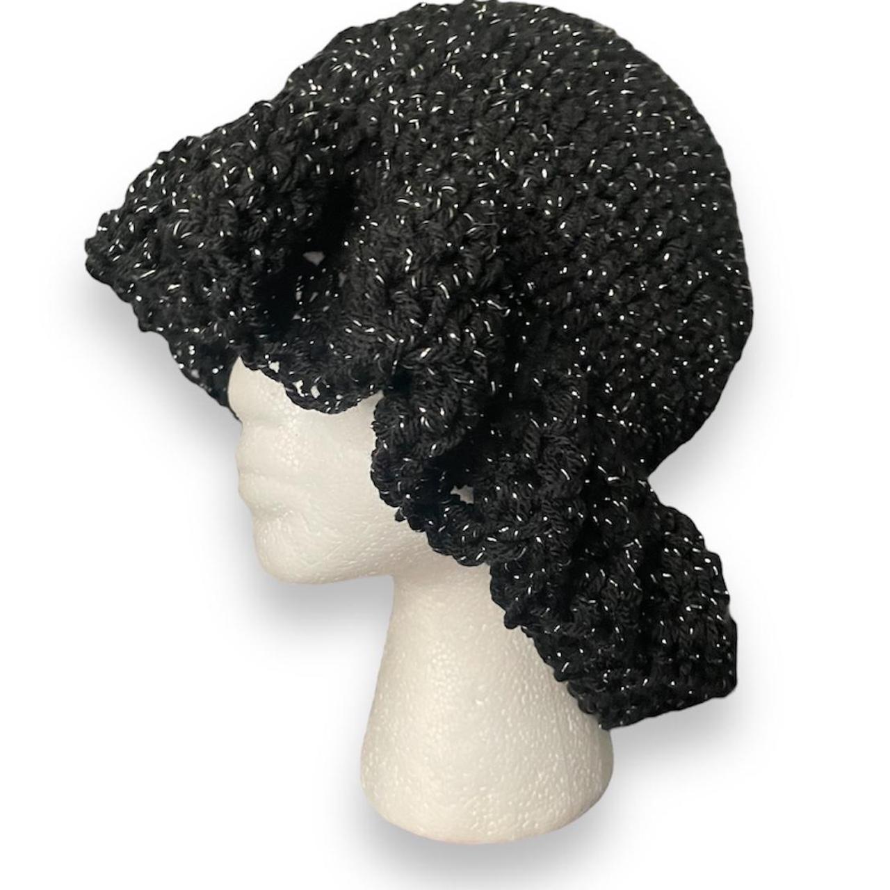 Handmade crochet ruffle hat Black sparkle crochet... - Depop