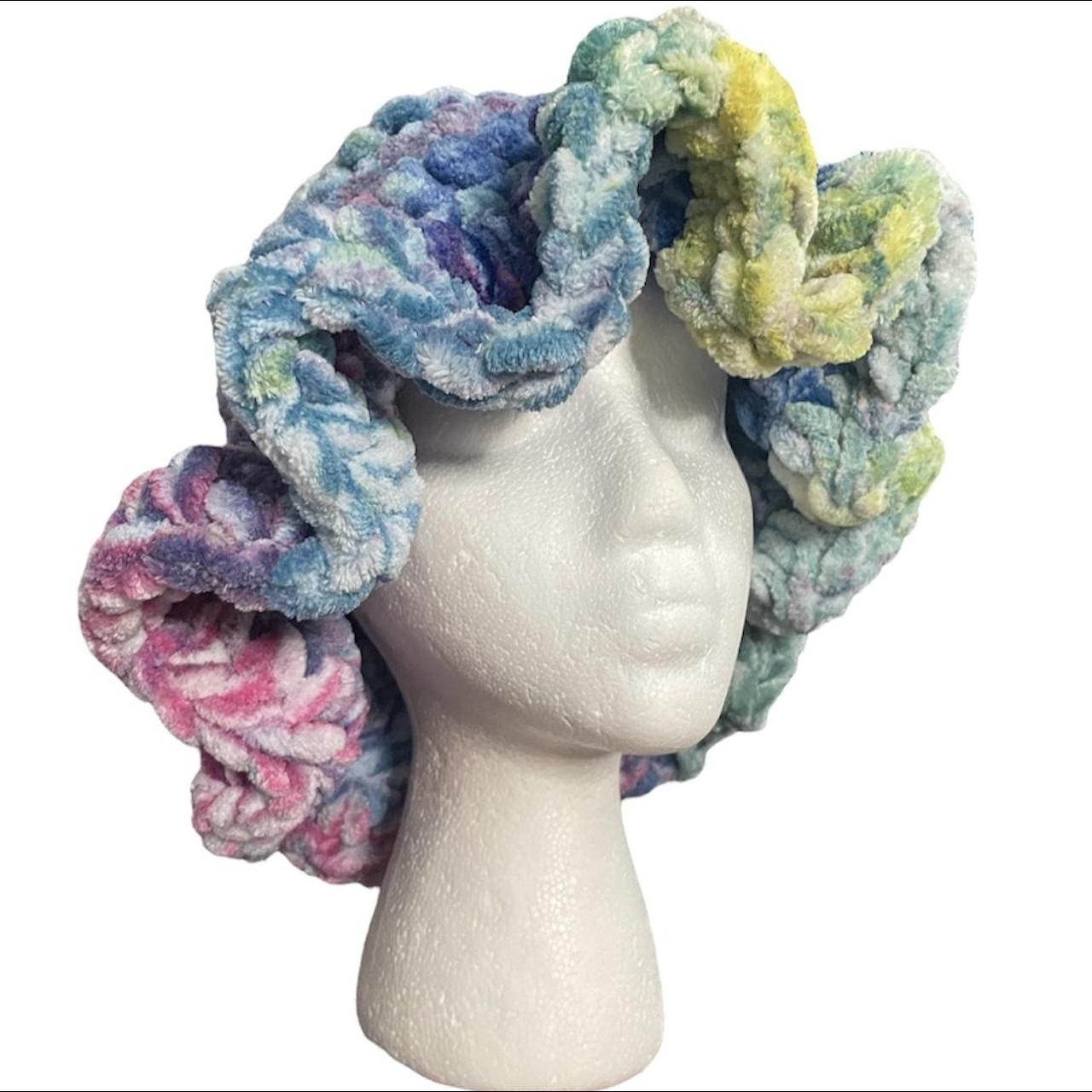 Chunky colorfuk crochet ruffle hat! Handmade... - Depop