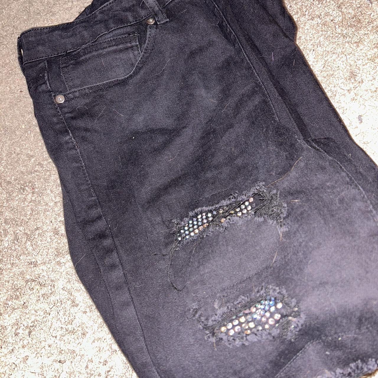 Rhinestone black baggy jeans worn twice 34 x 34... - Depop