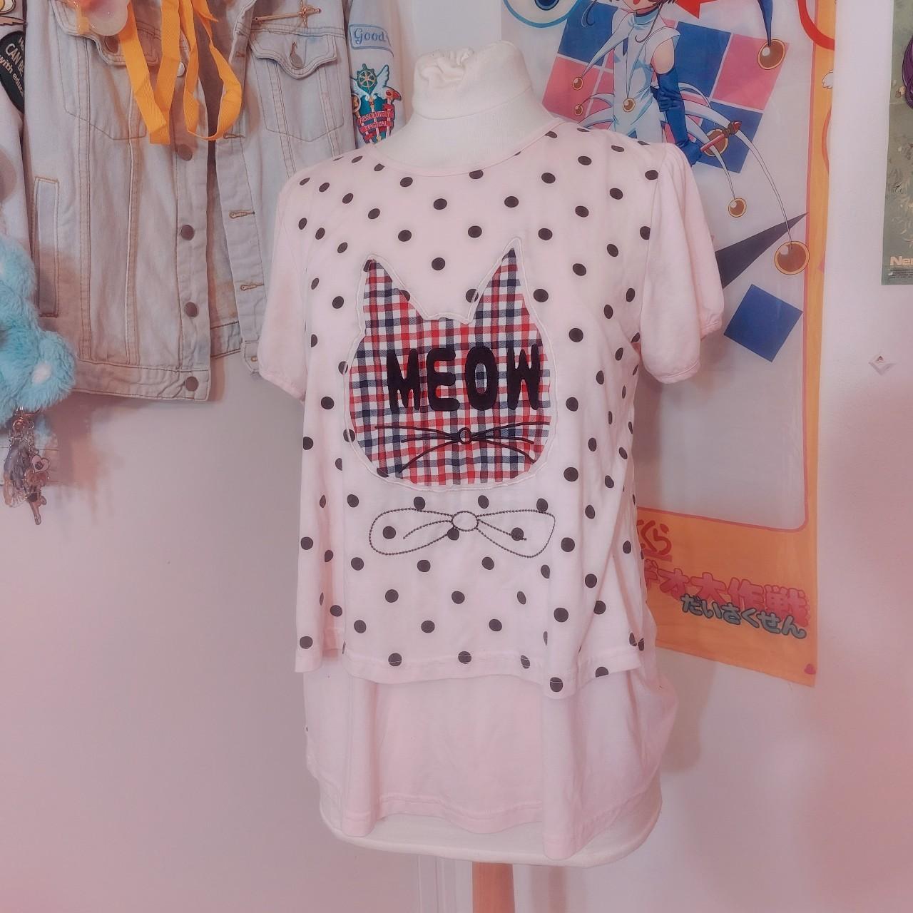 Kawaii Polkadot "Meow" Puff Sleeve Top Kind of... - Depop