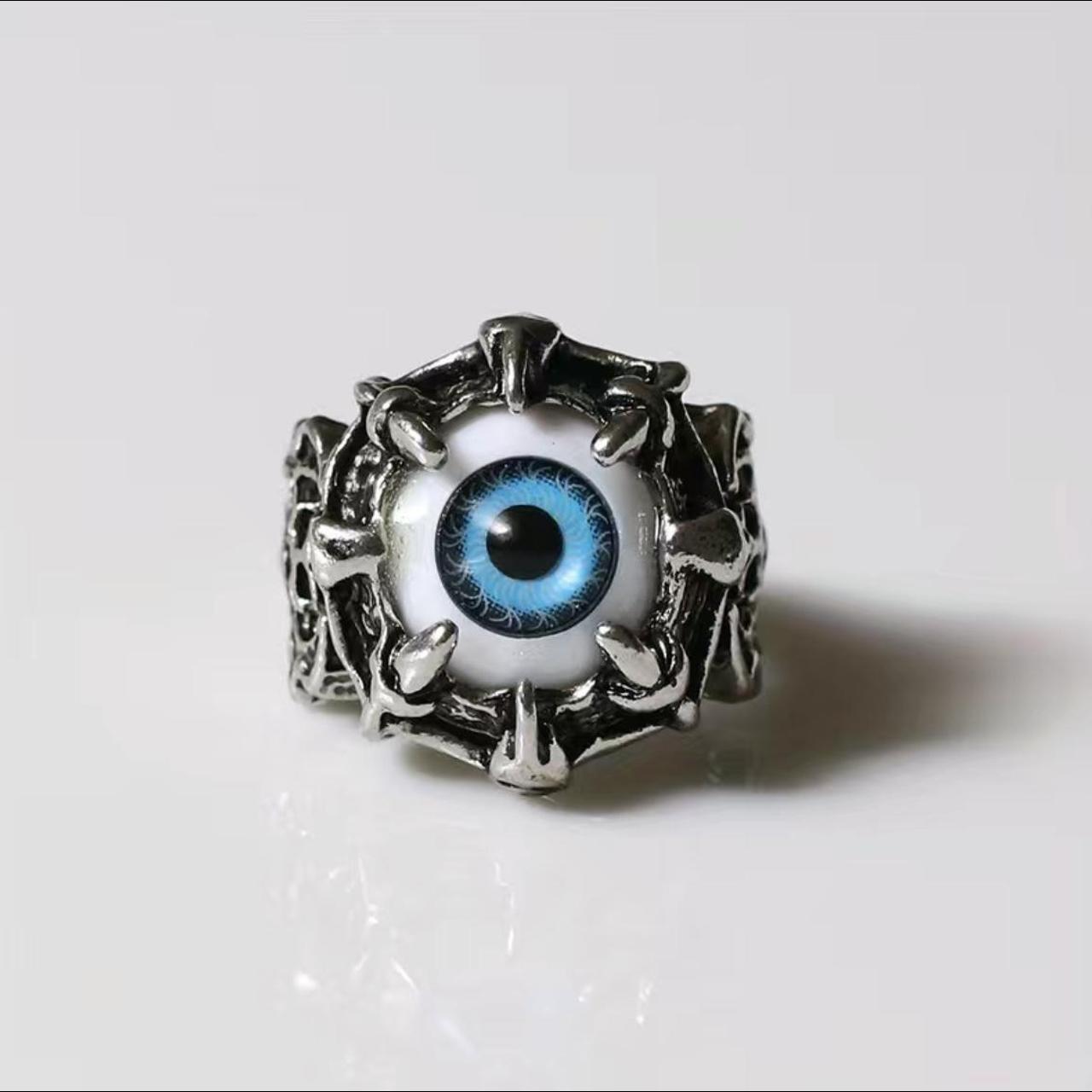 Goth skull blue eye ring - Depop