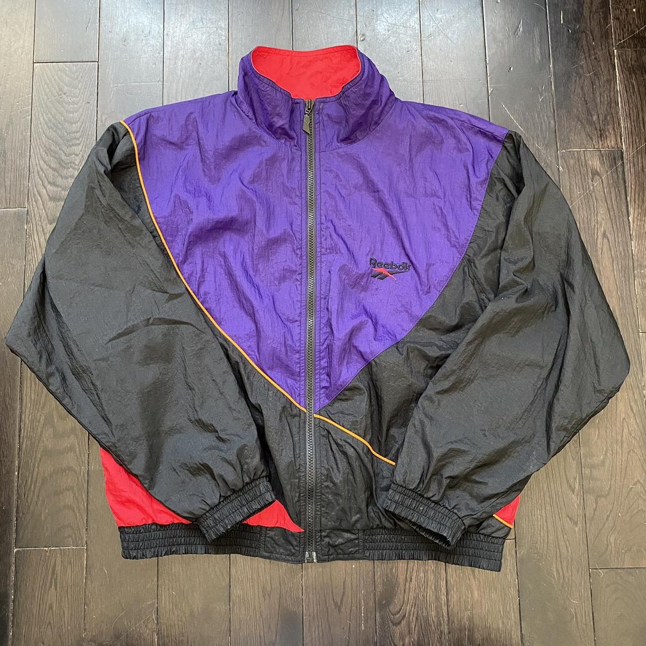 Vintage 90’s Reebok Men’s Black, Red, & Purple Nylon... - Depop