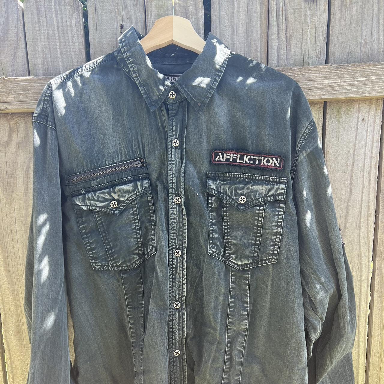Affliction black premium label faded denim long... - Depop