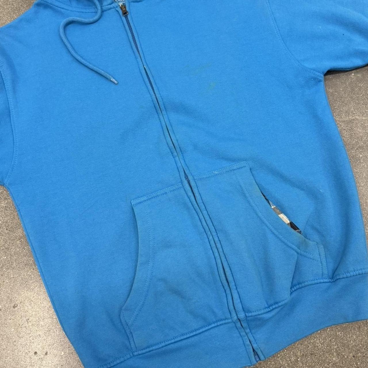 Vintage blue zip up hoodie size Medium with plaid... | Depop
