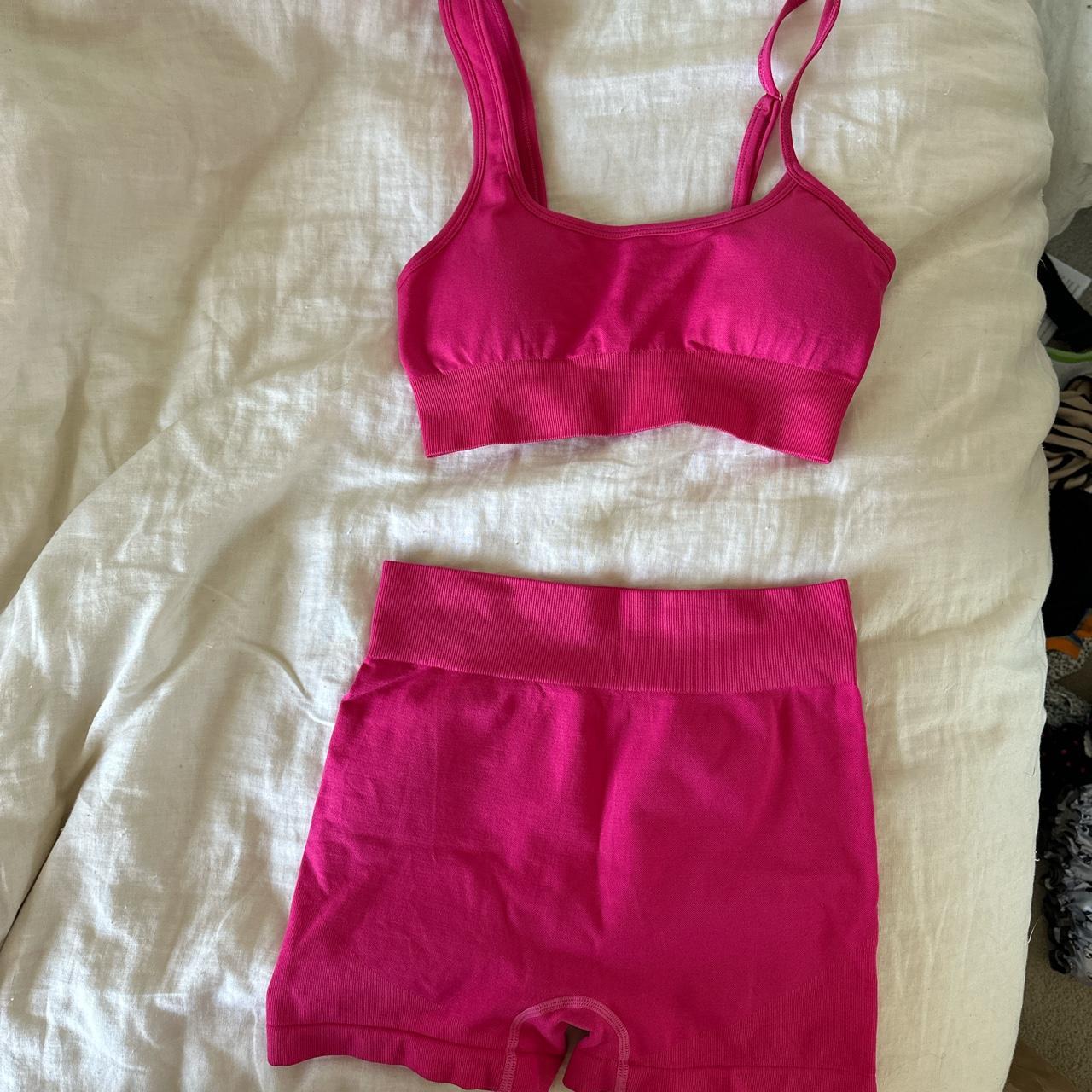 -Cute asymmetrical bright pink workout set💖💖 - Depop