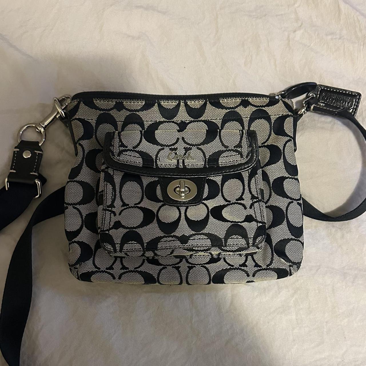 Mini black coach side bag long strap super cute n... - Depop