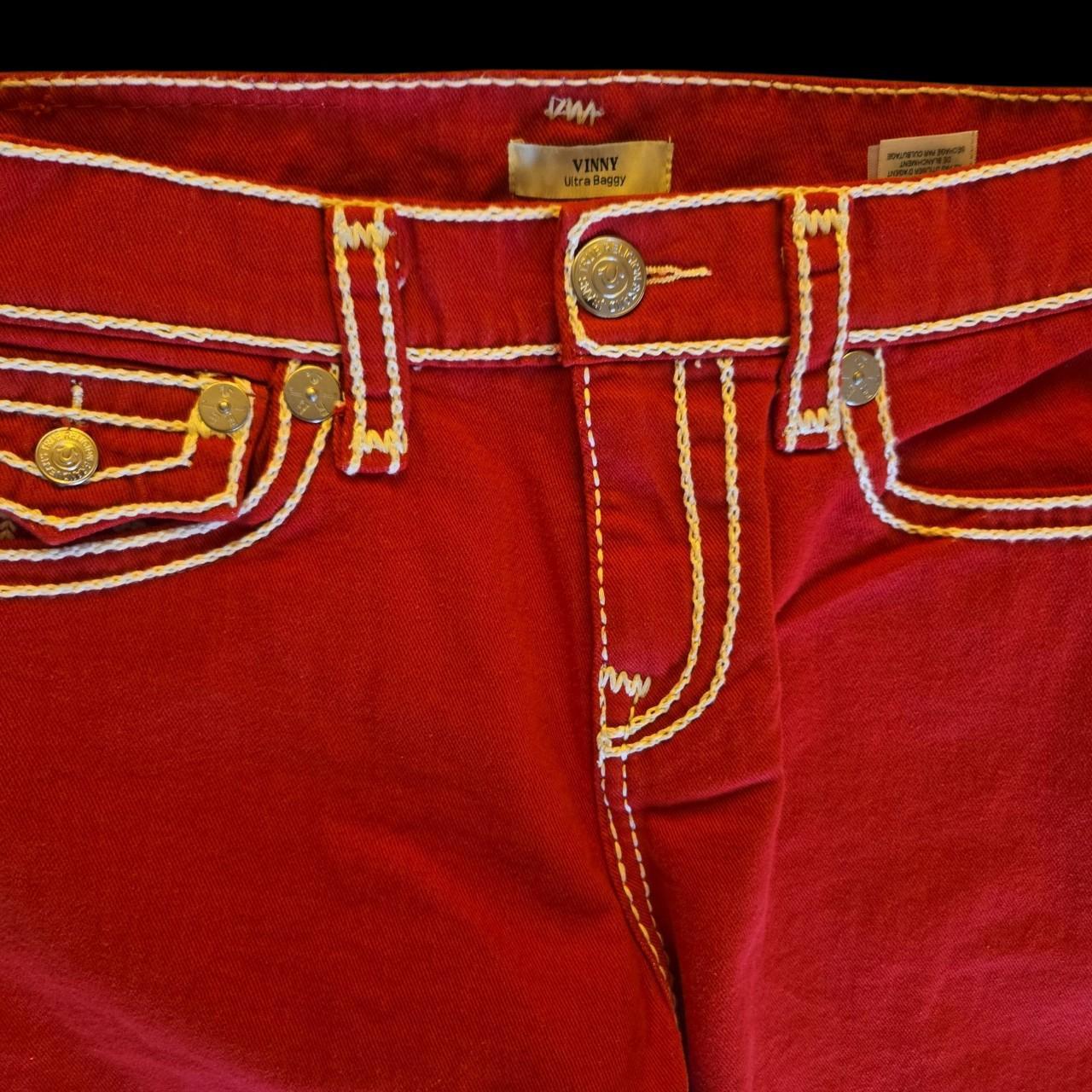 Red True Religion "ultra baggy" style jeans with... | Depop