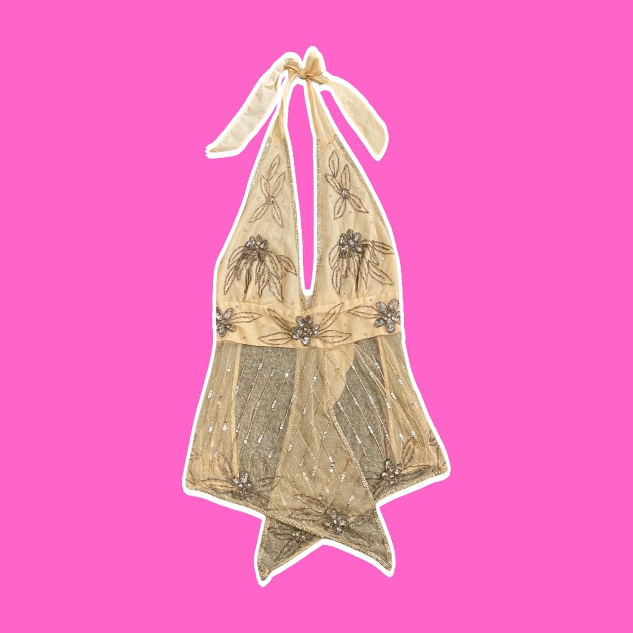 vintage wet seal tan sheer mesh top! tagged a large... - Depop