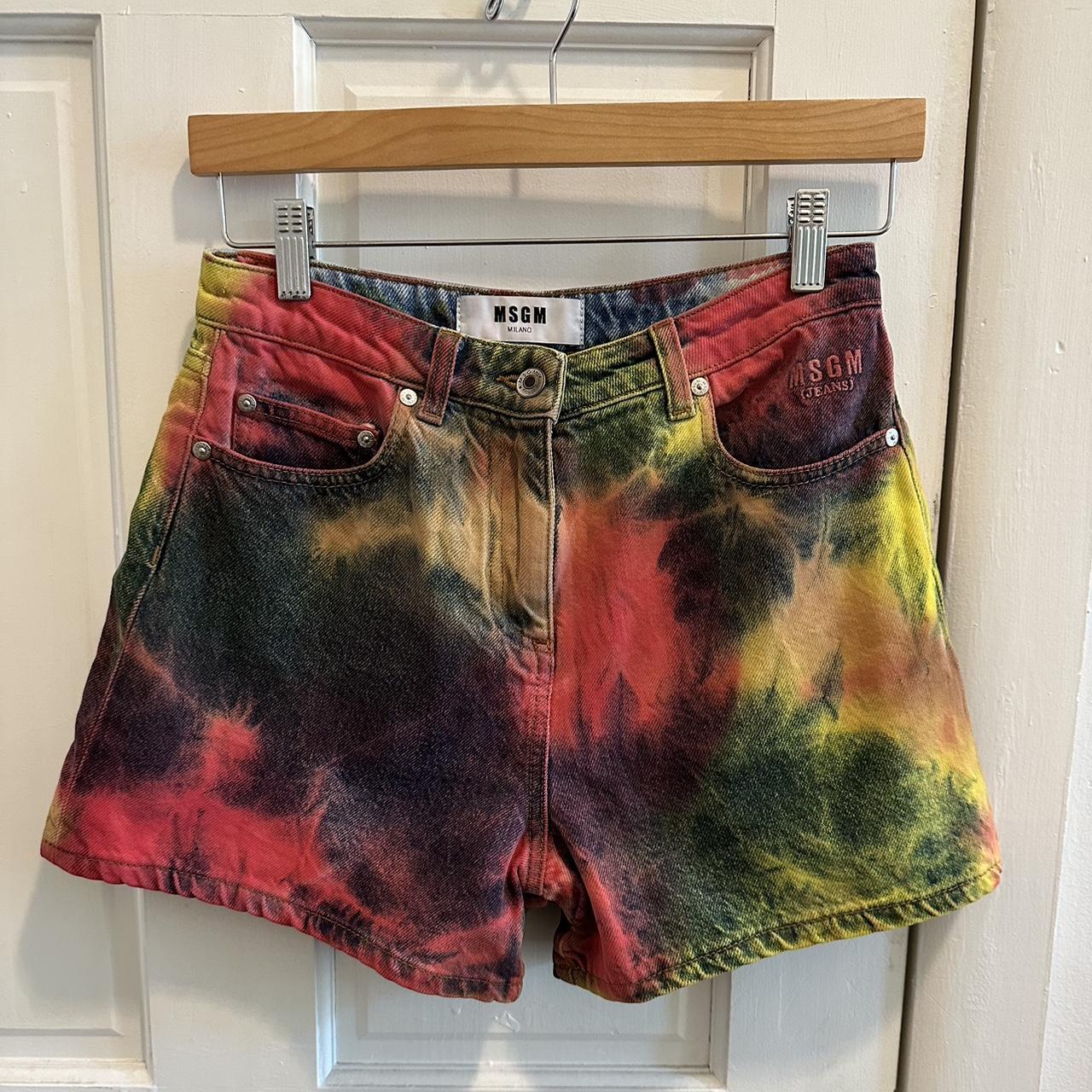 Tie dye denim shorts MSGM size IT 42 fits like US 4 - Depop
