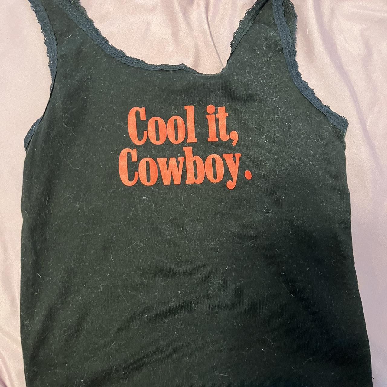 Cool it cowboy tank. Size L. The white is lint from... | Depop