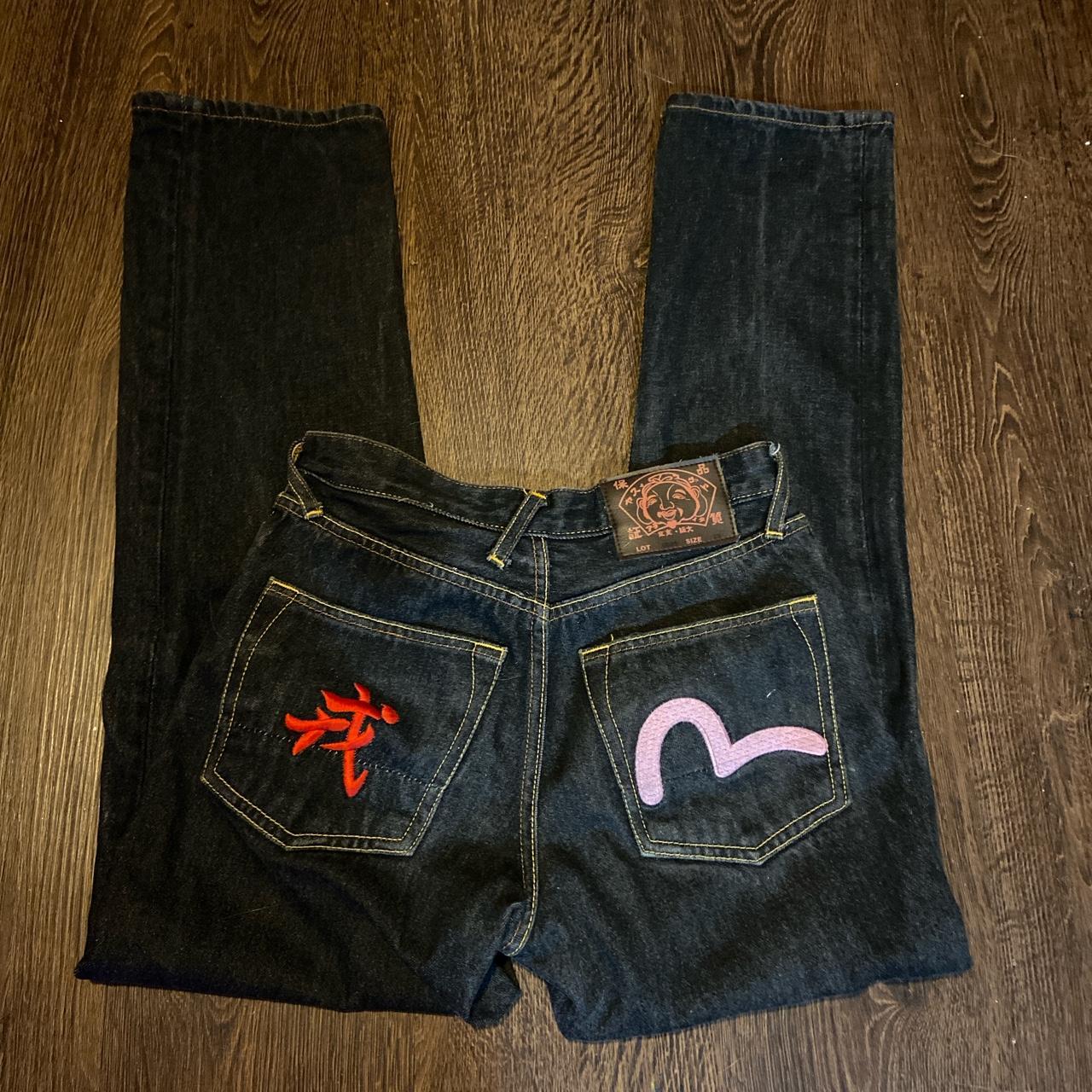 Evisu Women's Black and Navy Jeans | Depop