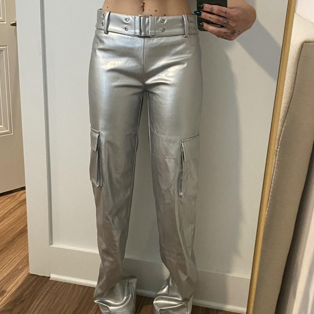 Silver low rise leather pants With cute zip in the... - Depop