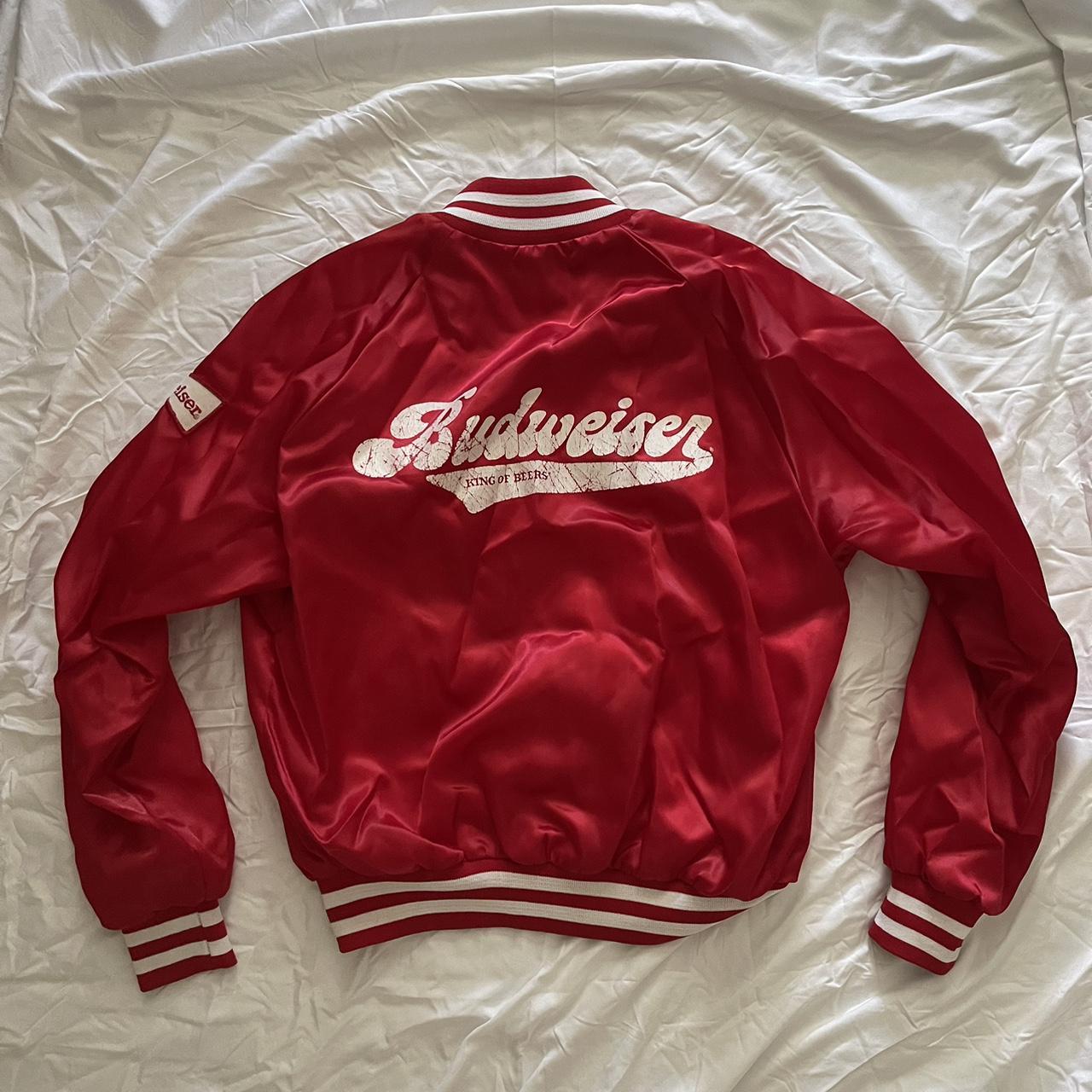 Red Vintage-esque Budweiser letterman jacket. With... - Depop