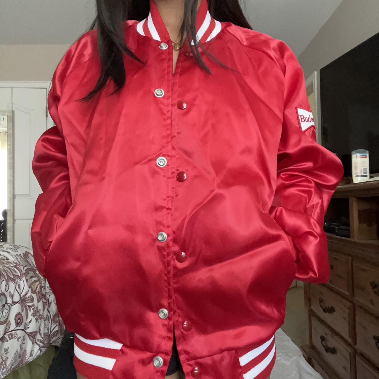 Red Vintage-esque Budweiser letterman jacket. With... - Depop