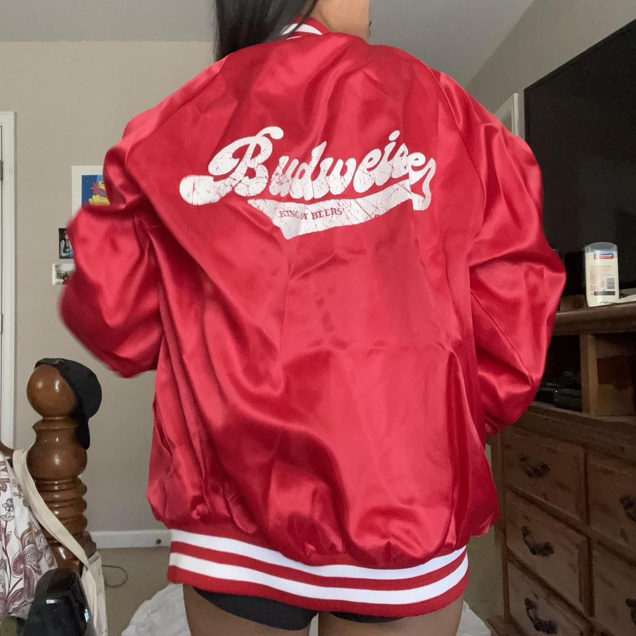 Red Vintage-esque Budweiser letterman jacket. With... - Depop