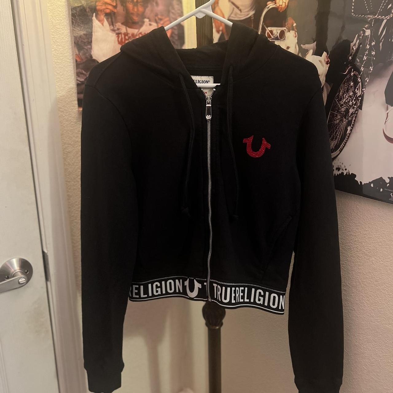 true religion zip up jacket -red and black w/... - Depop