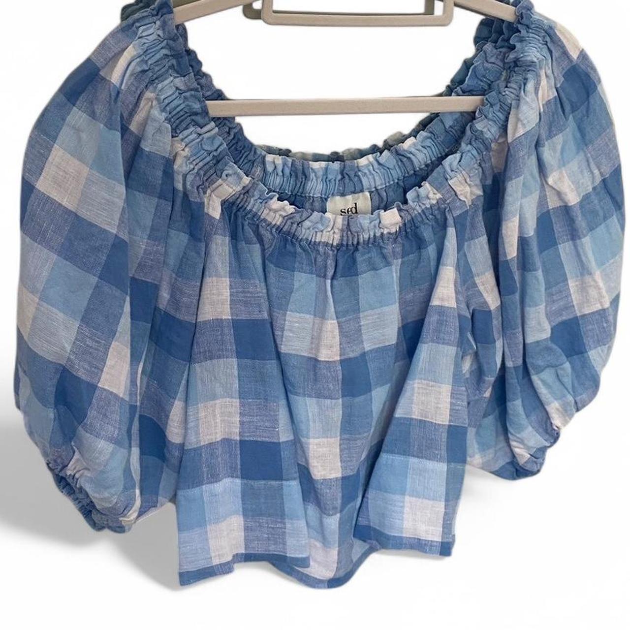 Seed Linen blue gingham cropped top size 8. Hardly... | Depop