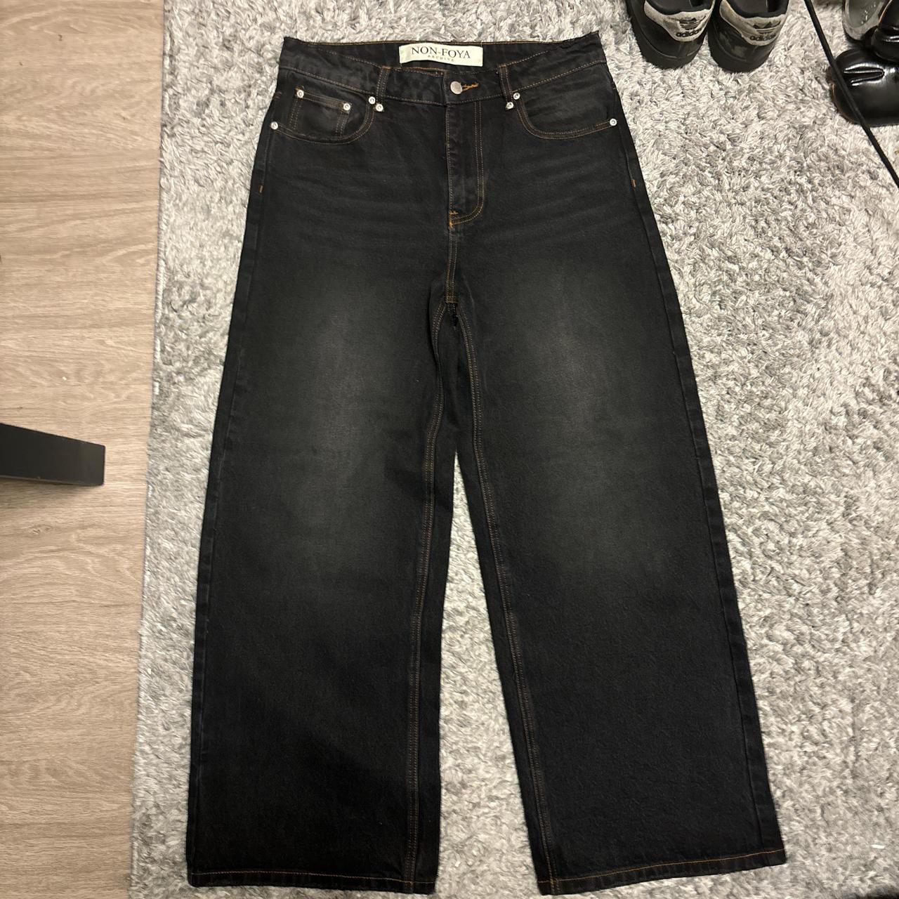Non foya 15 oz black denim 30x30 12in leg opening... - Depop