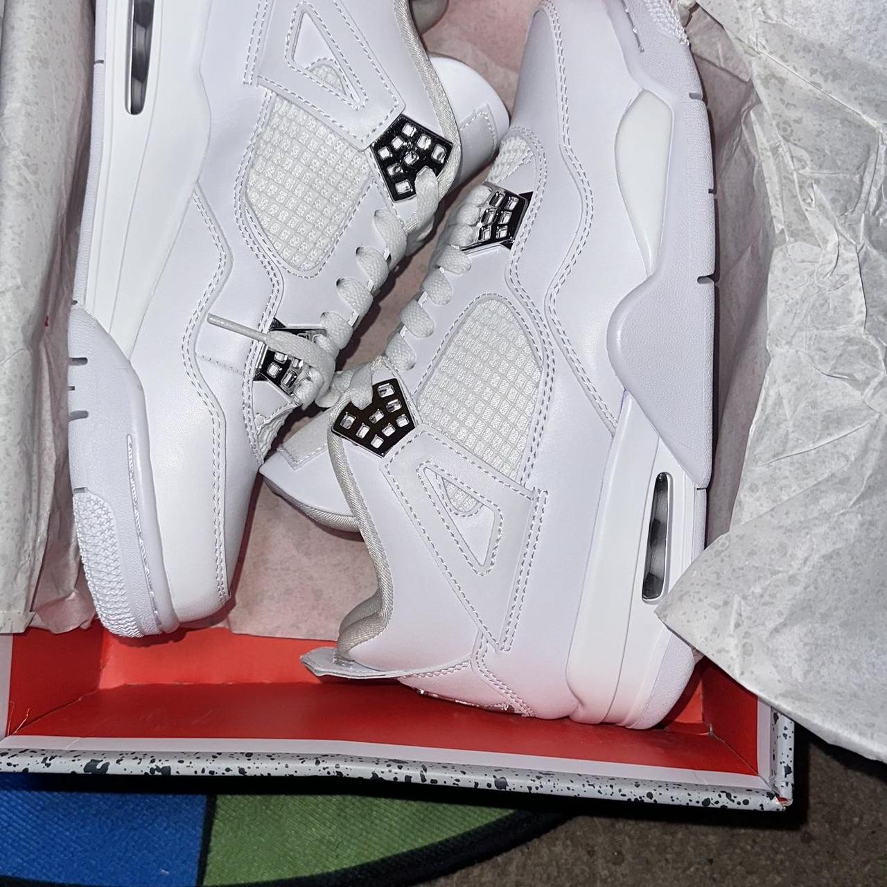 Air Jordan 4 Retro White Silver/ Pure White Size 8.5 - Depop