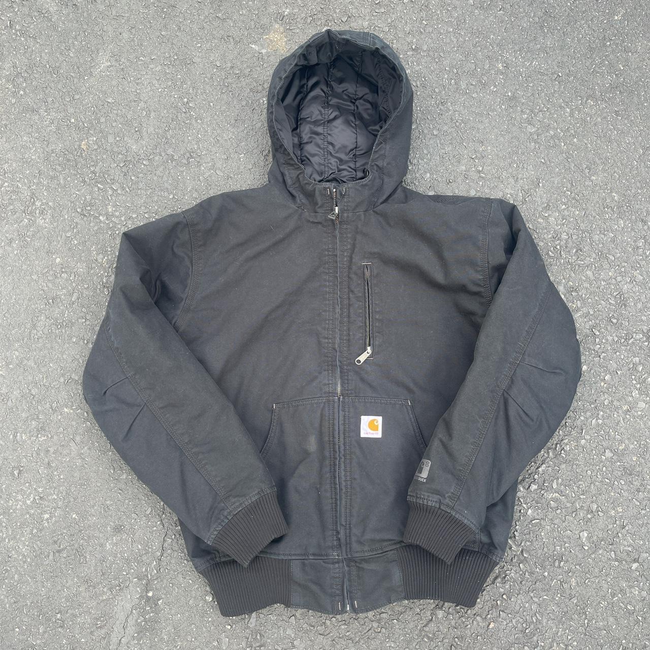 Vintage Black Carhartt Hooded Jacket Size M Light... - Depop