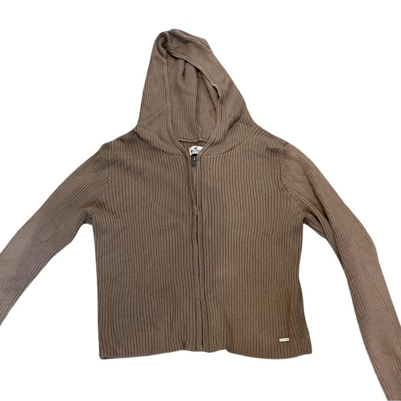 Brown Ribbed Zip Up Size L #ribbed - Depop