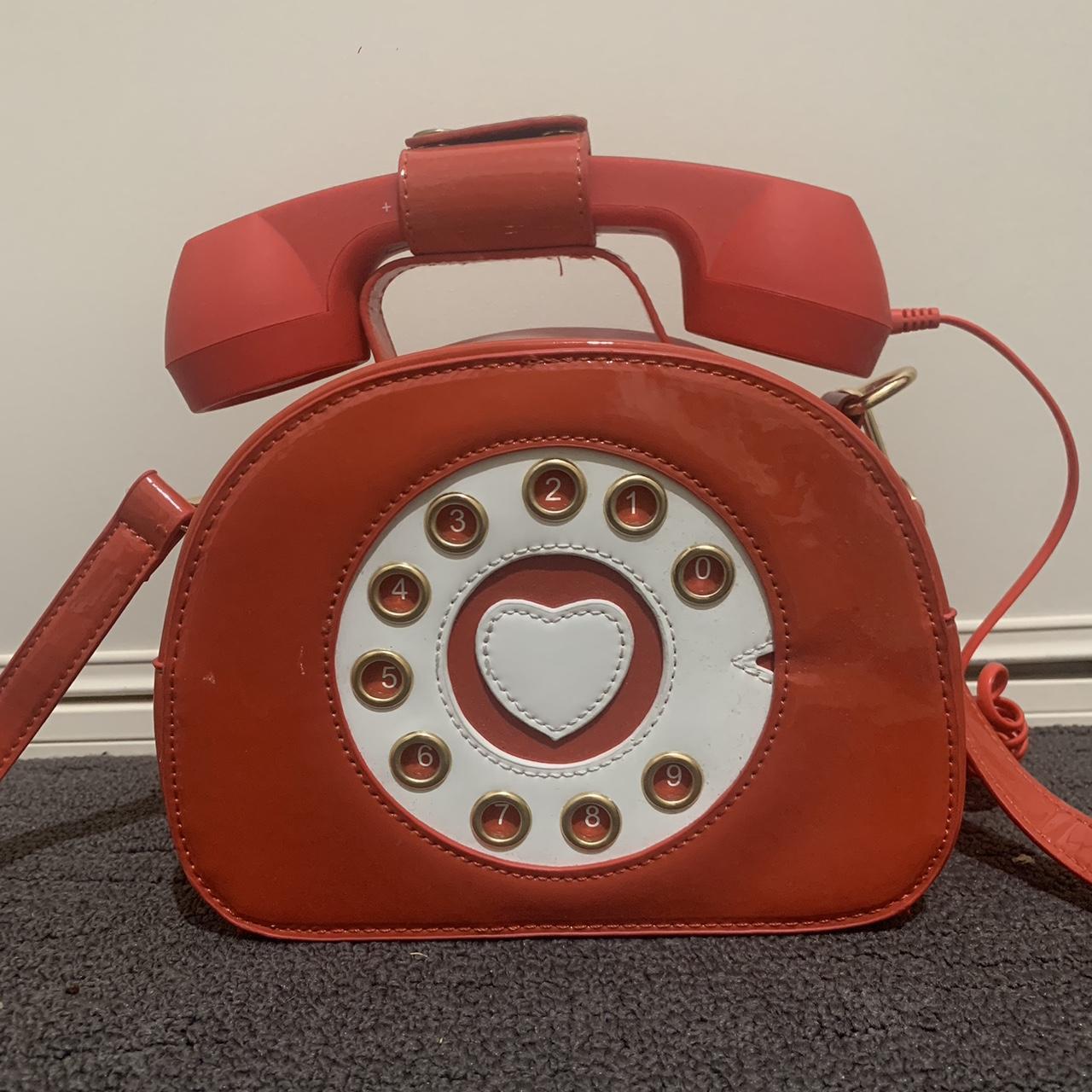 red telephone crossbody bag (with working headphone... - Depop