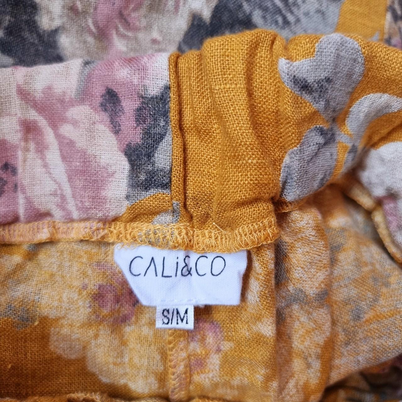 Cali&Co floral linen print mustard pants... - Depop