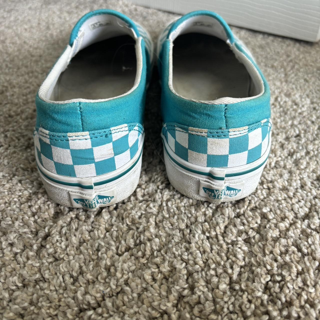 teal checkered vans size womens 8.5 - Depop
