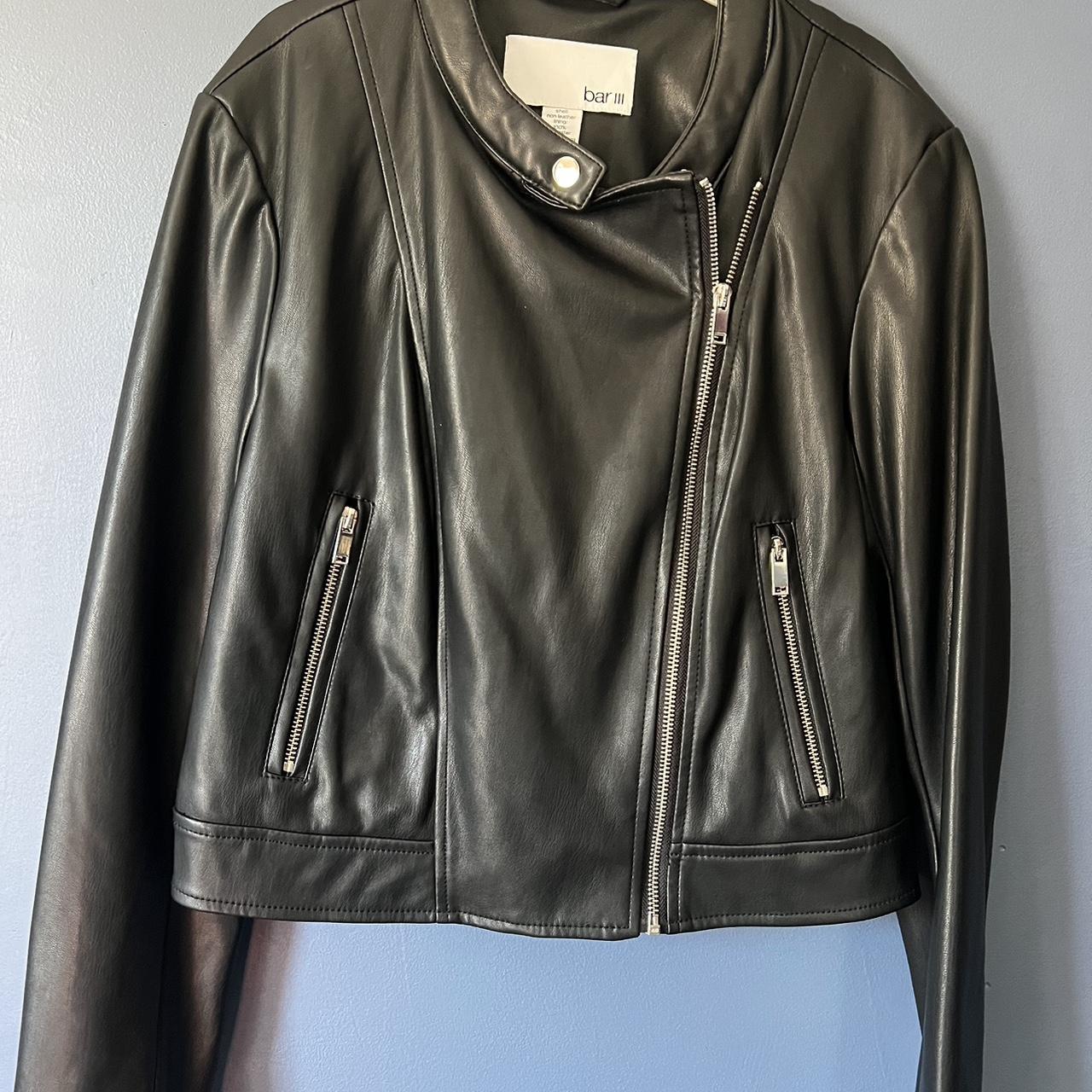 Bar III faux leather size large jacket Snaps at neck... - Depop