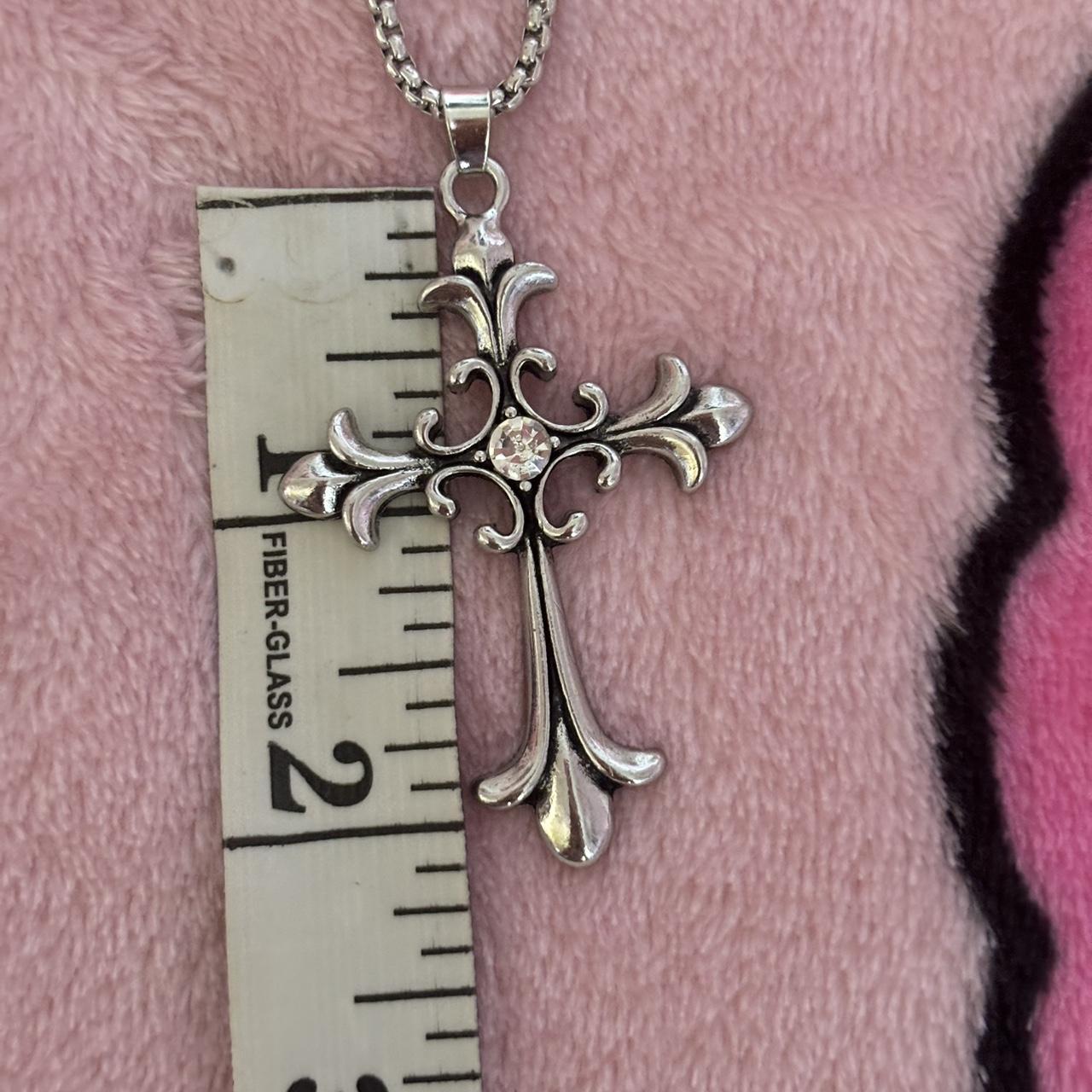 goth y2k style chrome hearts inspired cross necklace... - Depop
