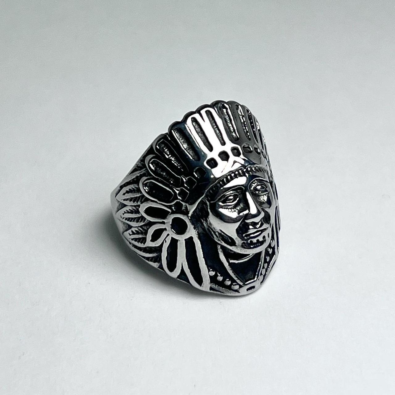 Silver American Indian Chief Stainless Steel Ring -... - Depop