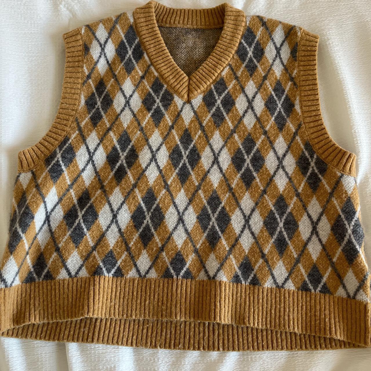 yellow argyle sweater vest || 彡 brand :... - Depop
