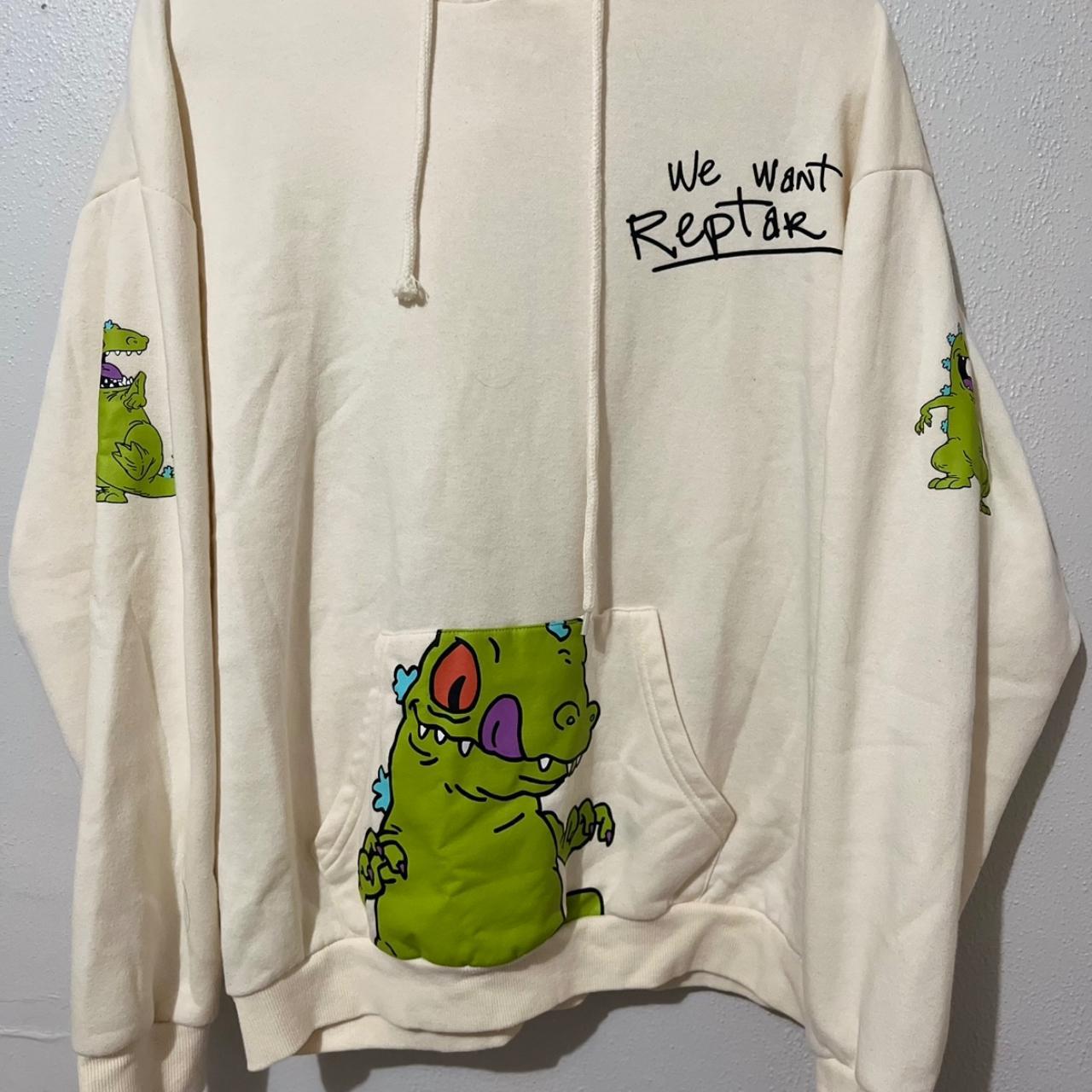 cream nickelodeon 'We Want Raptor' hoodie. bearly... - Depop