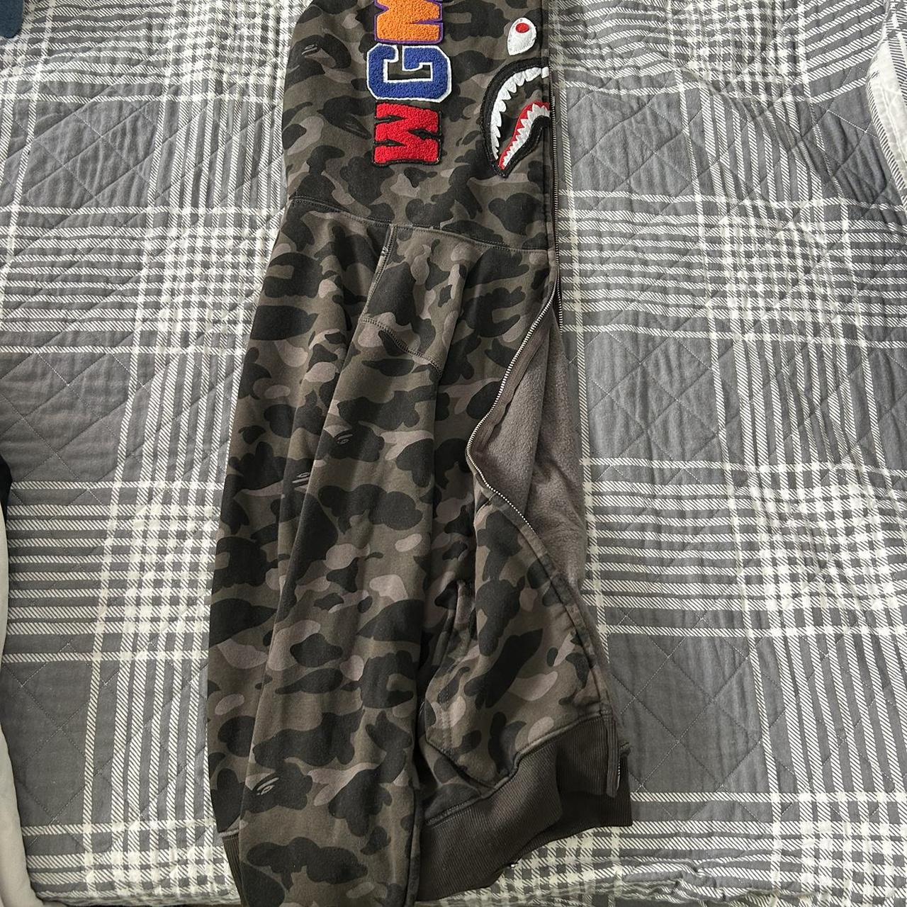Grey and Black Camo Bape Zip up Hoodie Zipper... - Depop