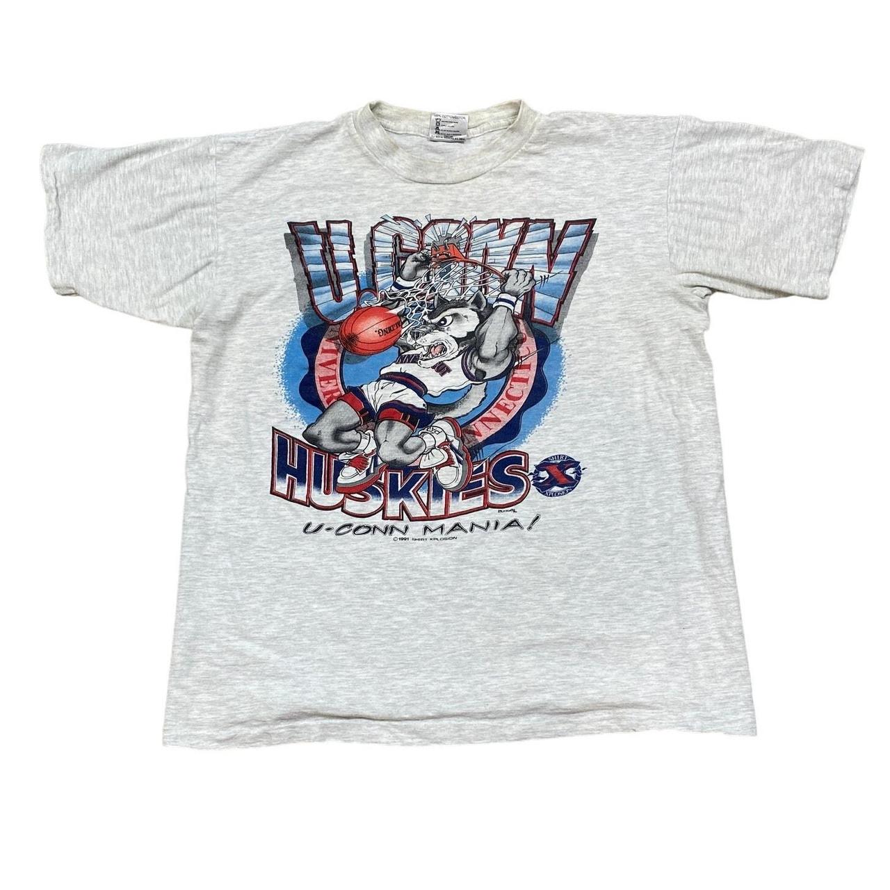 Vintage 90s UCONN Mania Huskies Basketball T Shirt... - Depop