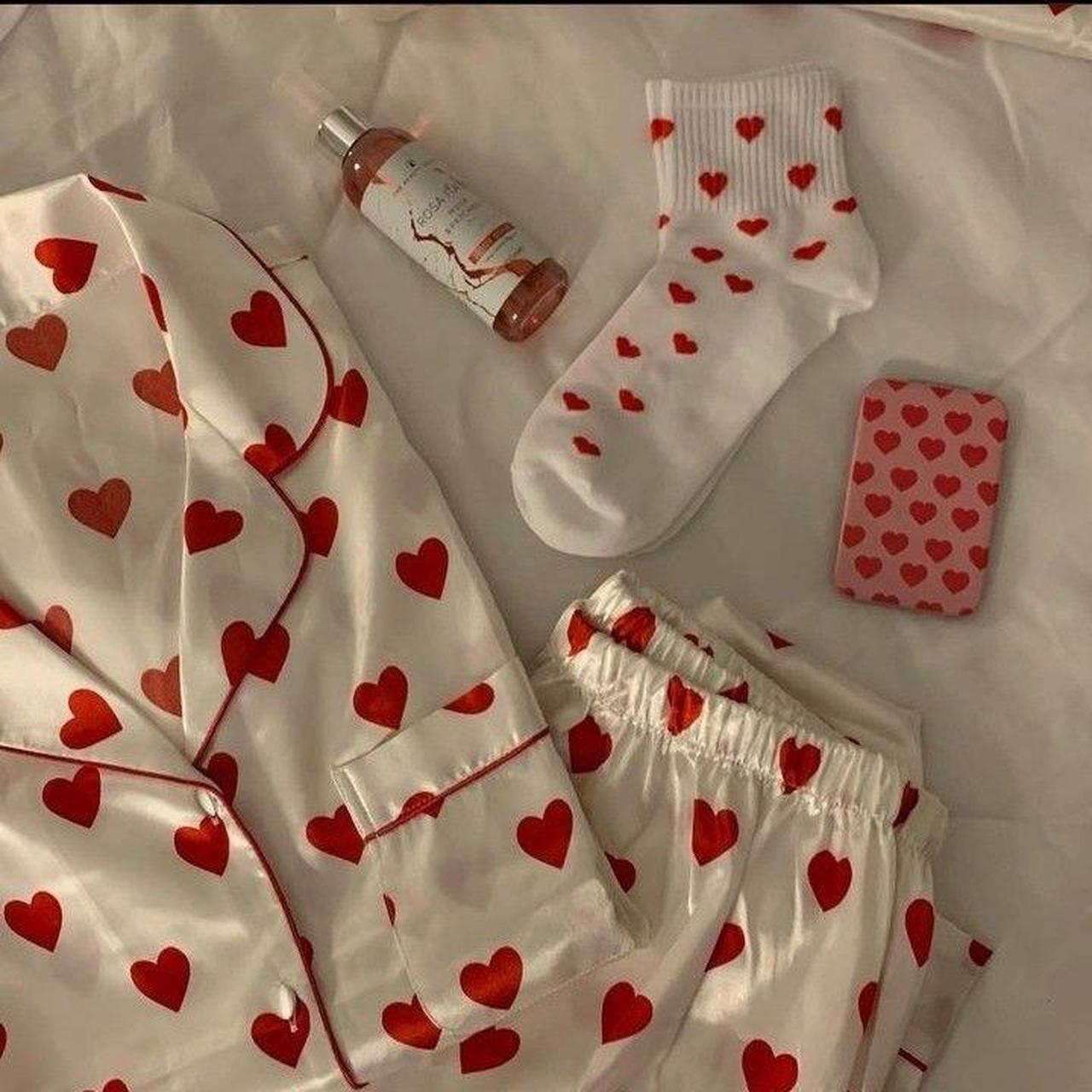 satin heart pj set! - Depop