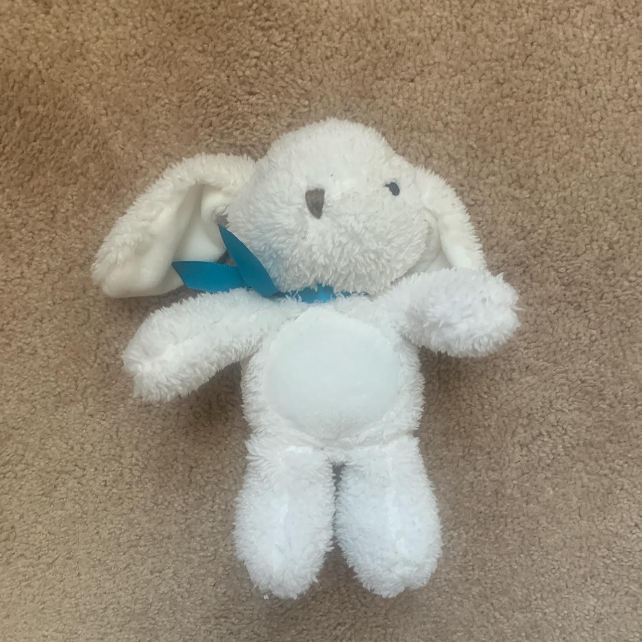 Plush White Bunny with blue bow 100% Polyester Fiber - Depop