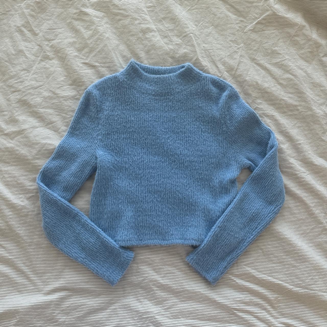 Zara blue cropped sweater size L #zara #sweater... - Depop
