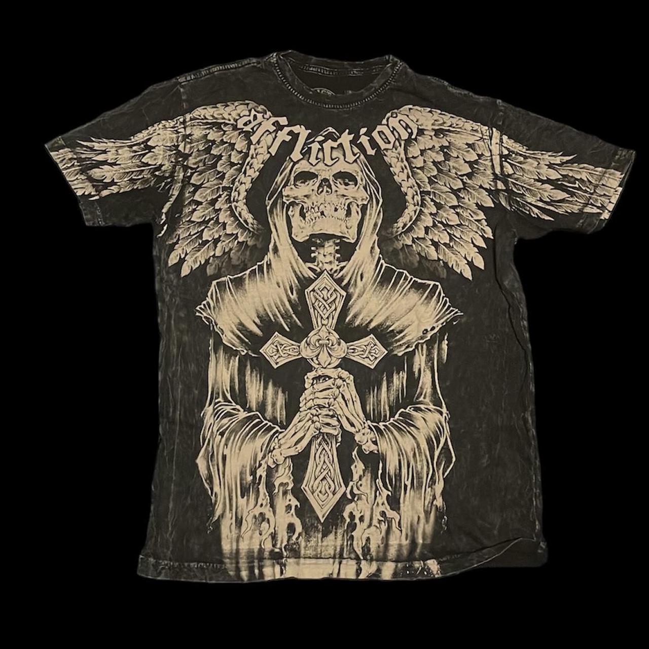 Black affliction shirt praying skull angel Size... - Depop