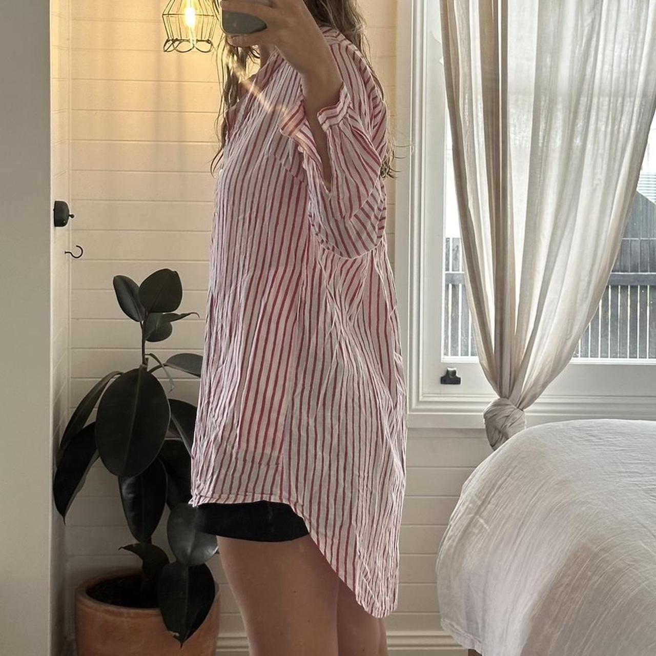 Red stripey soft linen beach shirt - Depop