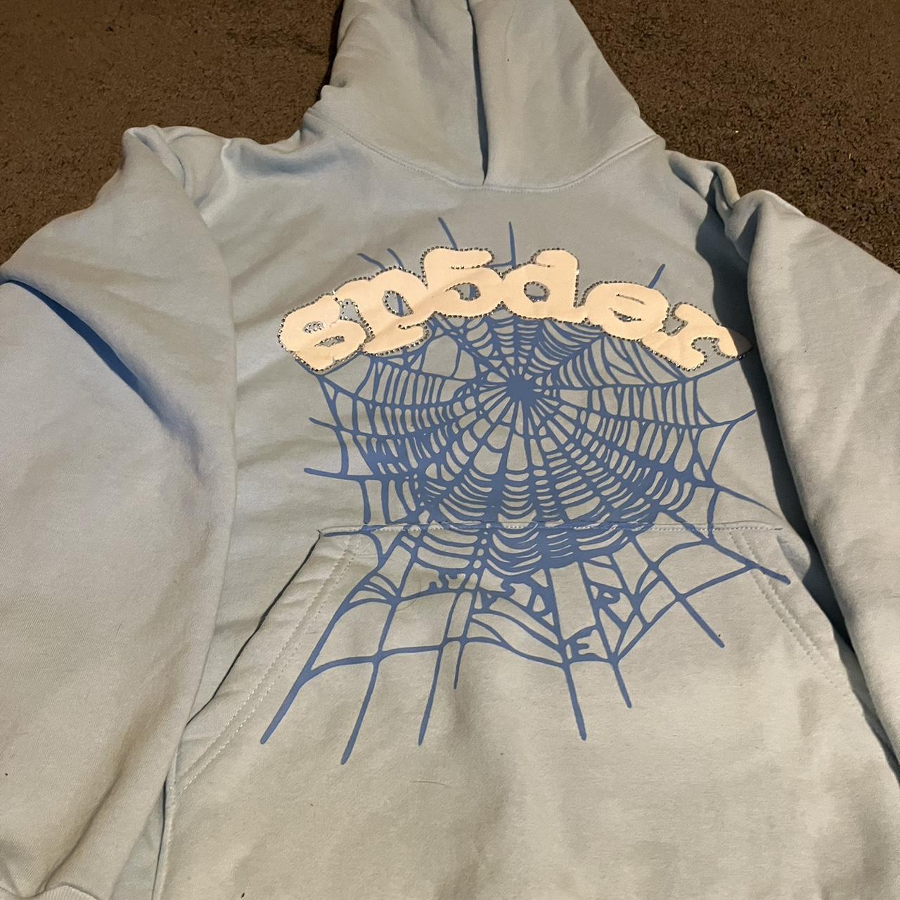 Sp5der light blue hoodie, bought a year or so ago... - Depop